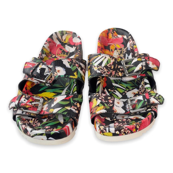 Ash | Shoes | Ash Womens Slides Sandals Red Black Leather Floral Double ...